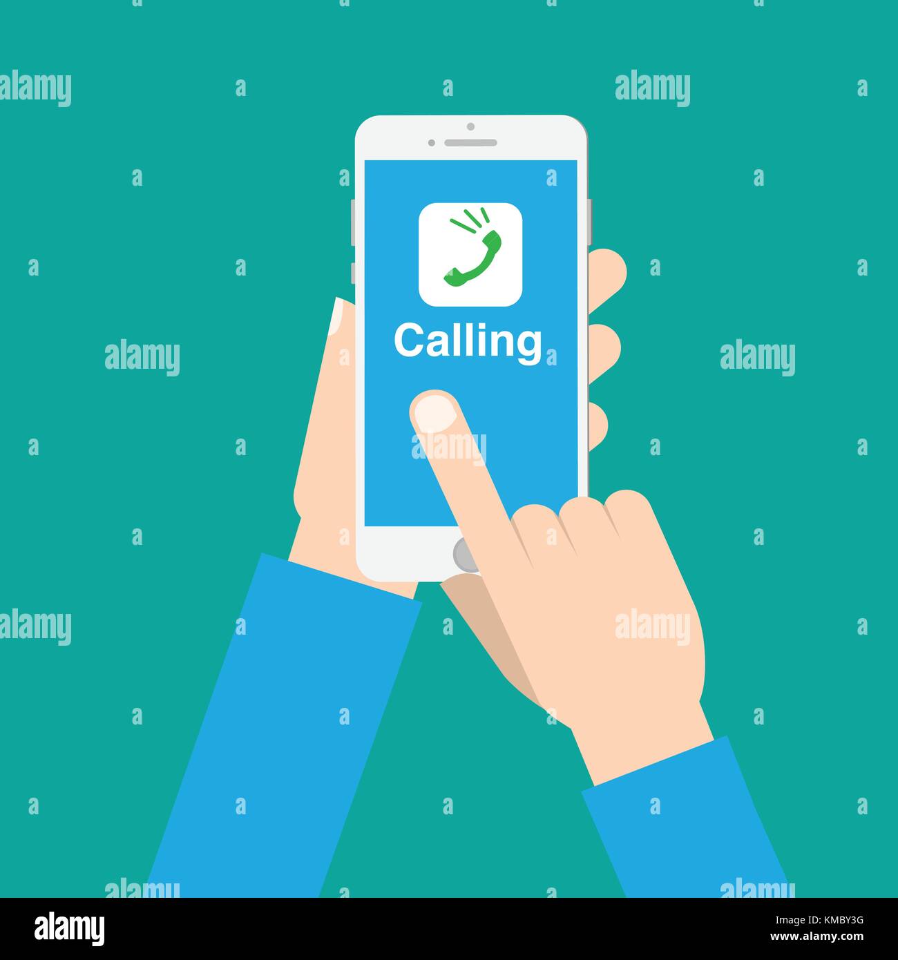Hands use call application on phone with isolated background vector ...