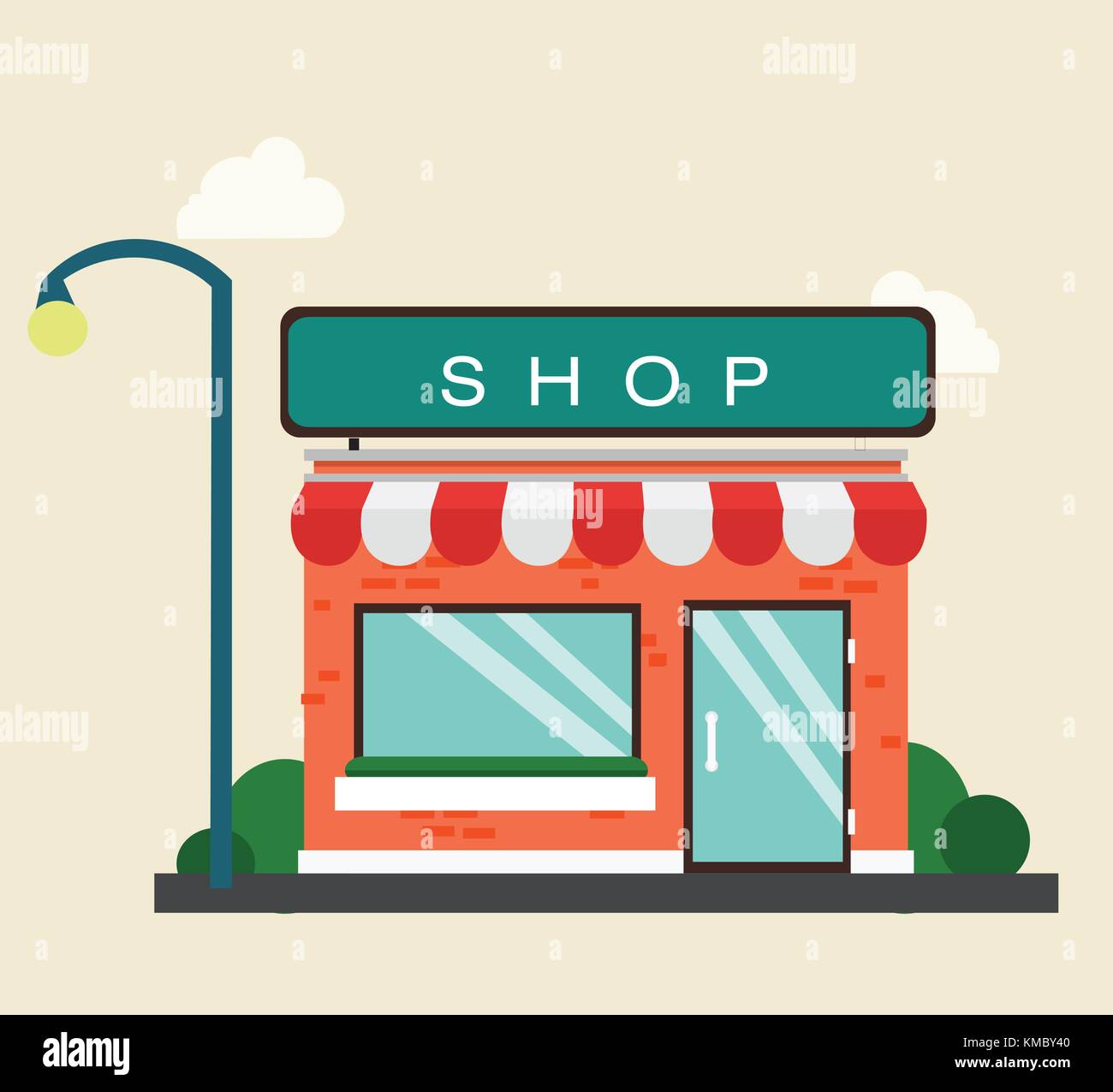Flat store market with bush and pole vector Stock Vector Image & Art ...