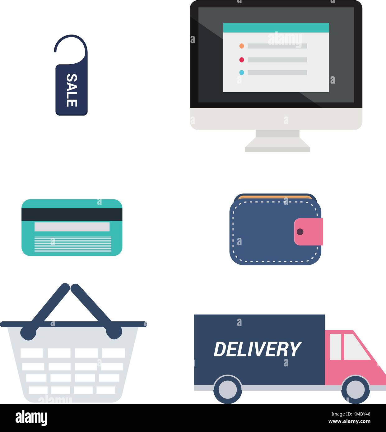 E-commerce icons set vector.Computer with price tag, credit card ...