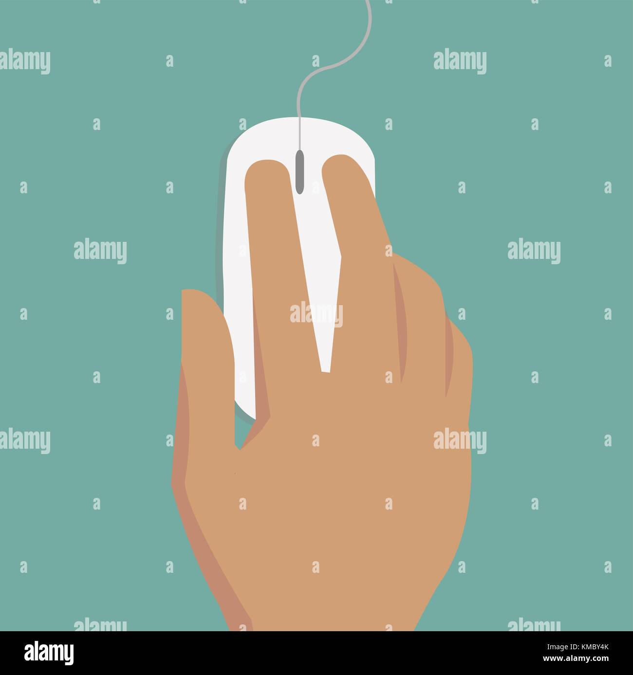 Flat Hands clicking on mouse with cable and pastel background vector ...