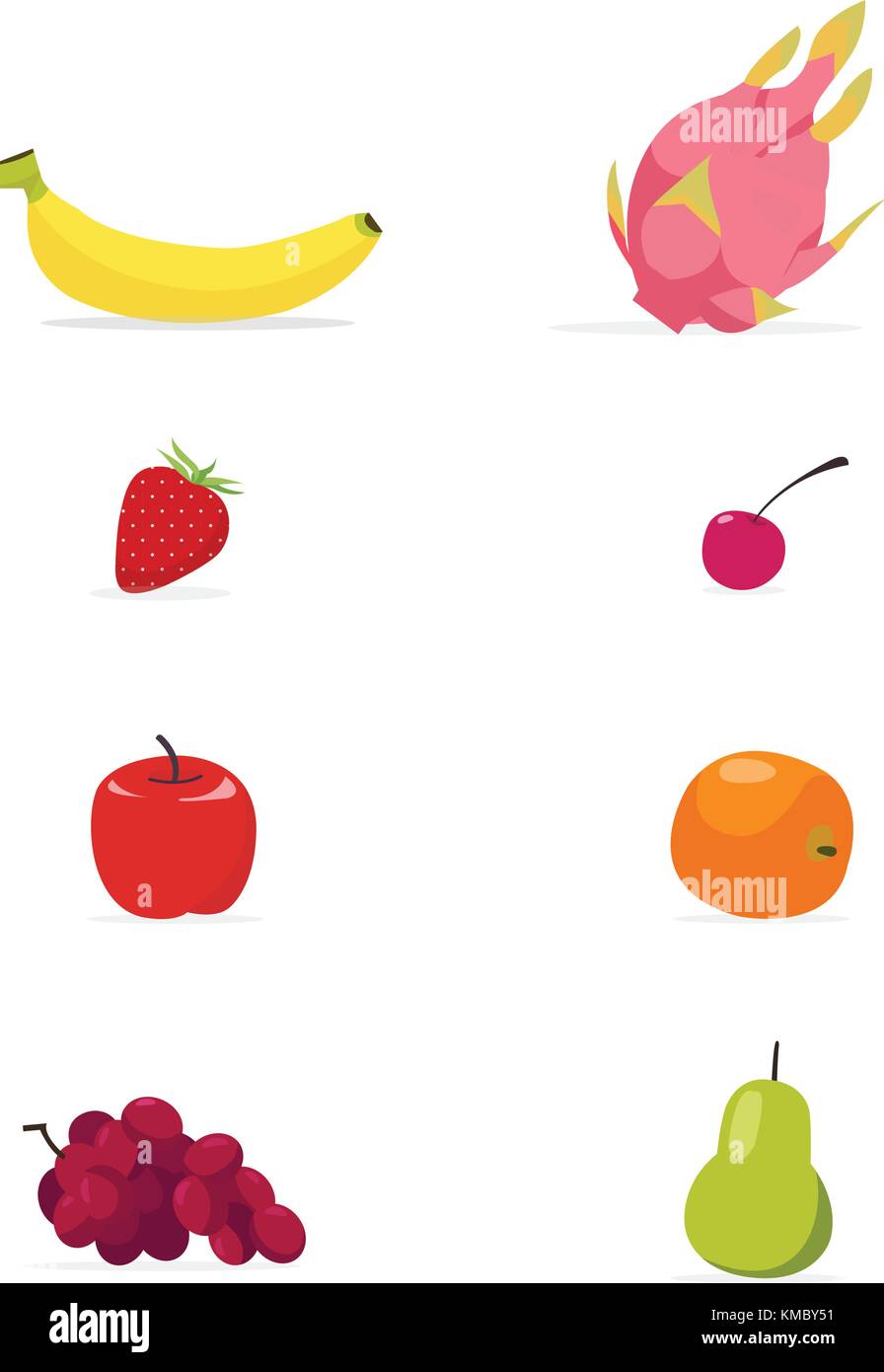 Set of flat Fruits vector isolated white background Stock Vector Image ...