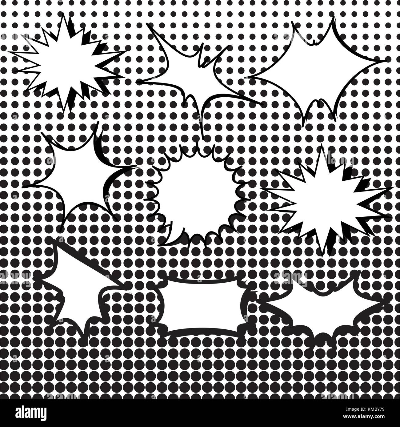 Comic burst speech bubbles set with halftone background vector Stock ...