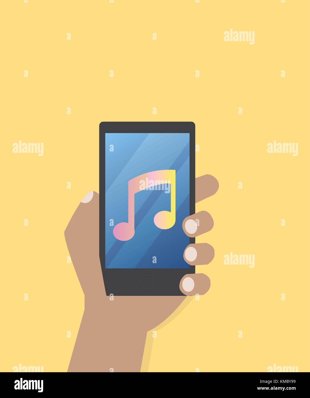 Hand with music icon on mobile phone vector illustration, Hand hold ...