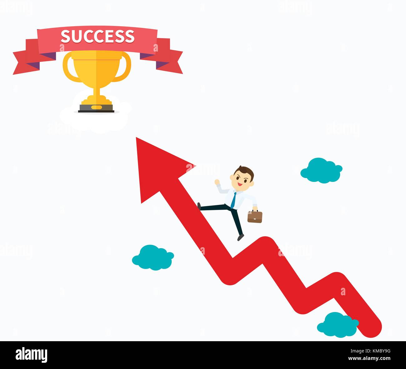 Businessman running towards prize cup trophy and success vector ...