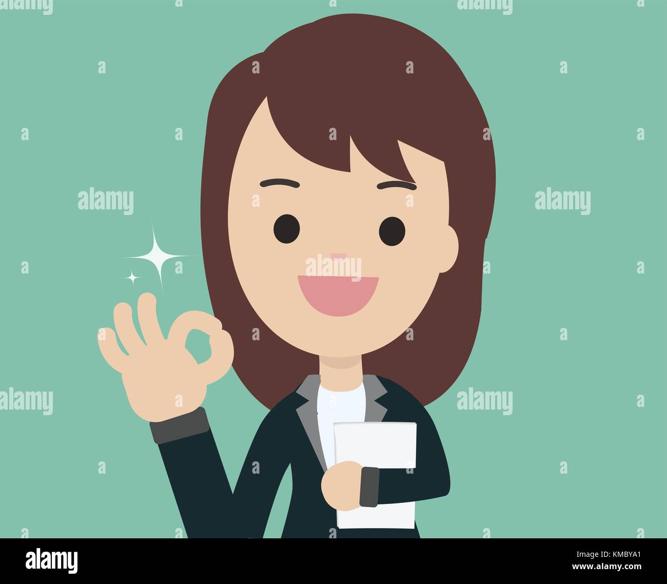 Young businesswoman show OK sign and holding papers Vector illustration Stock Vector Image & Art ...