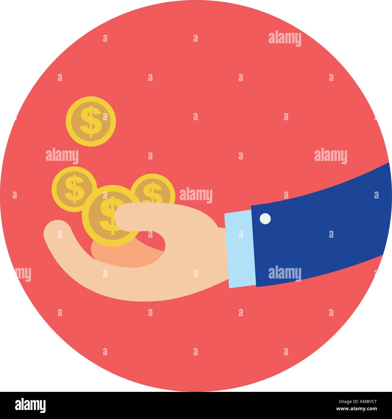 Flat business Hand getting coins in green circle vector illustration ...