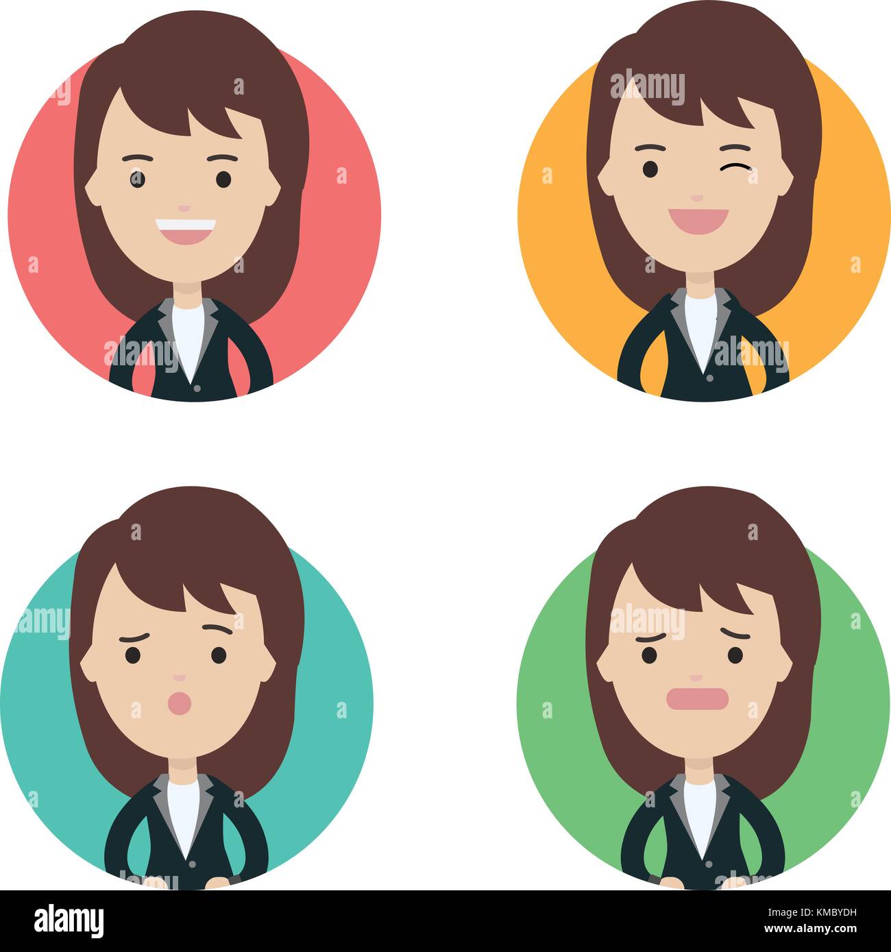 Business woman profile in many expression and colorful circle.profile ...