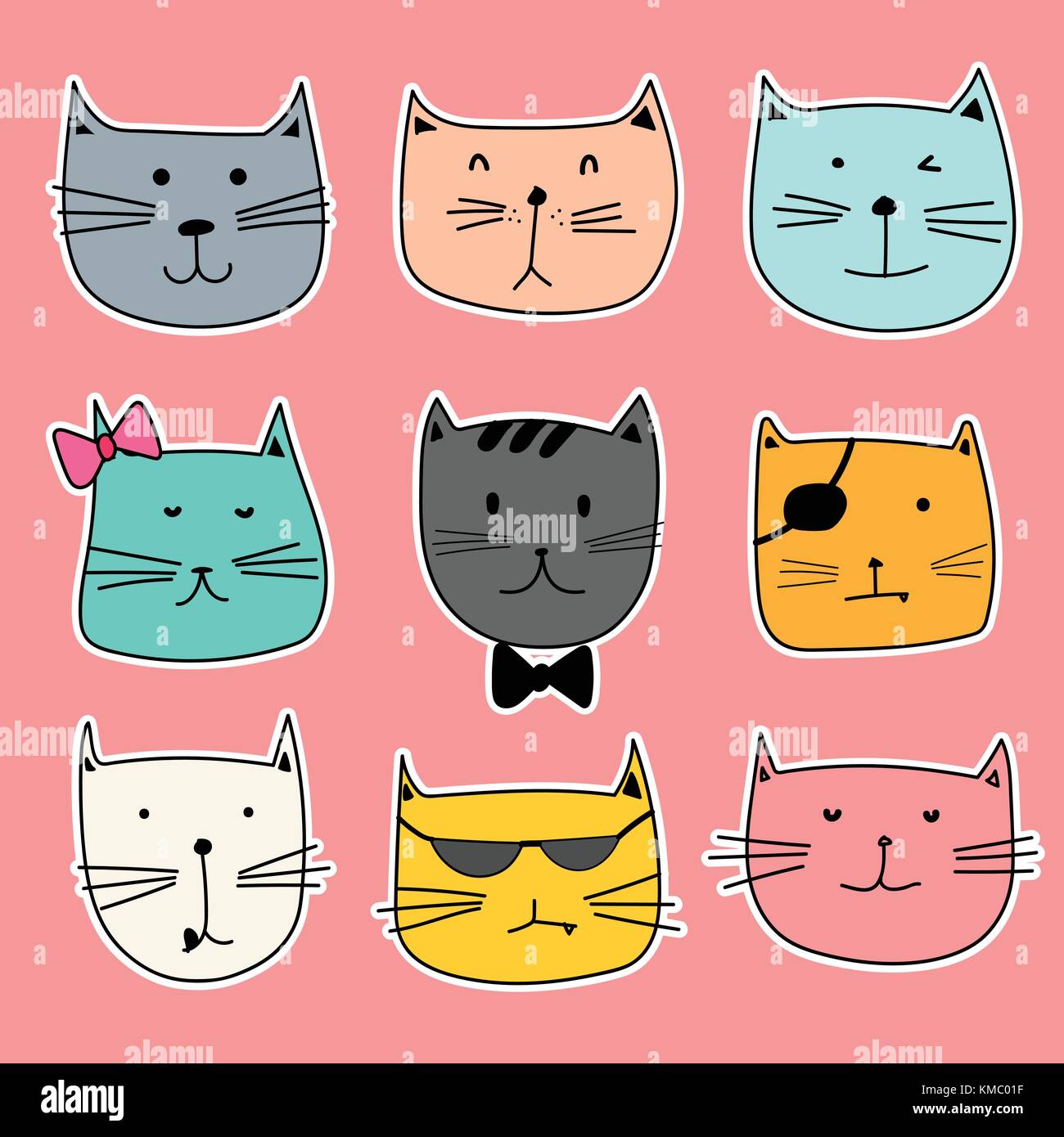 Hand Drawn Cute Cut Characters Set Stock Vector Image & Art - Alamy