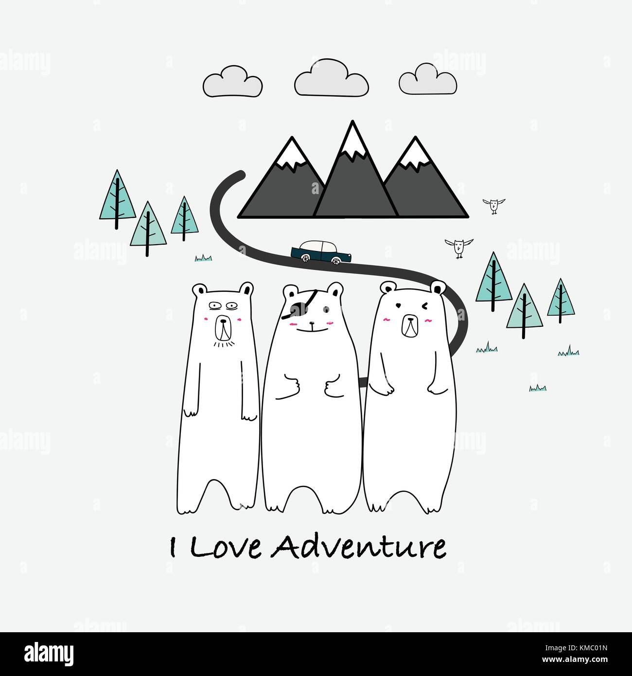 I Love Adventure typography and cute bear. Illustration vector Stock ...
