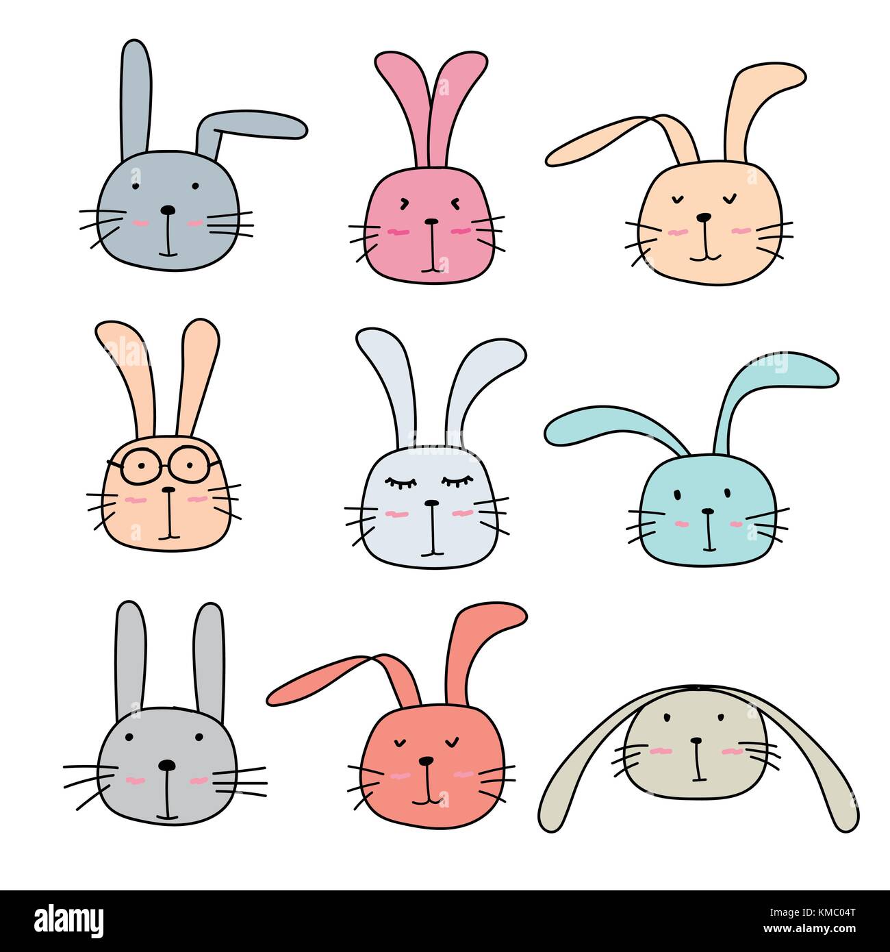 Hand Drawn Cute Bunny Characters Set Stock Vector Image & Art - Alamy