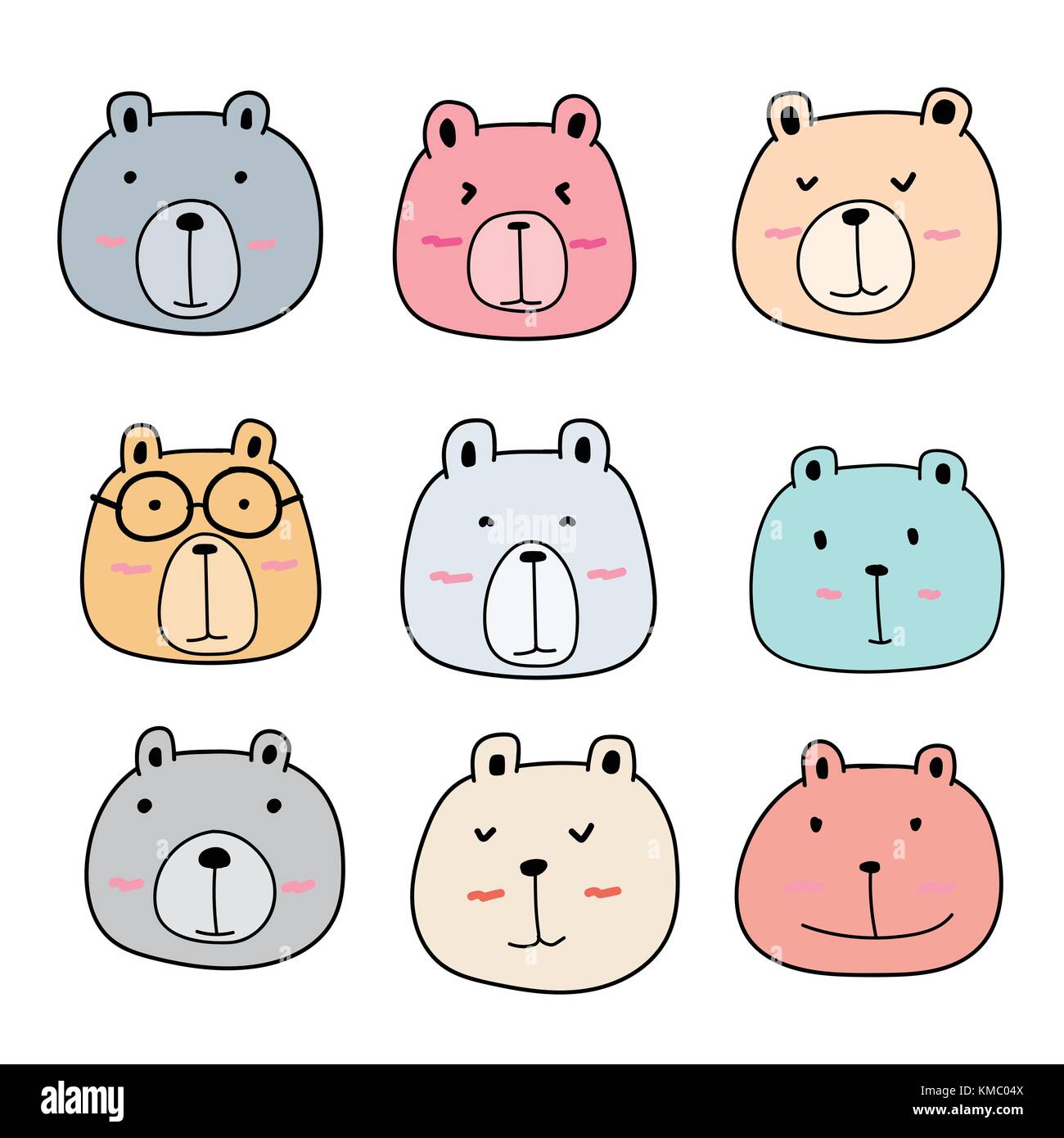 Hand Drawn Cute Bear Characters Set Stock Vector Image & Art - Alamy