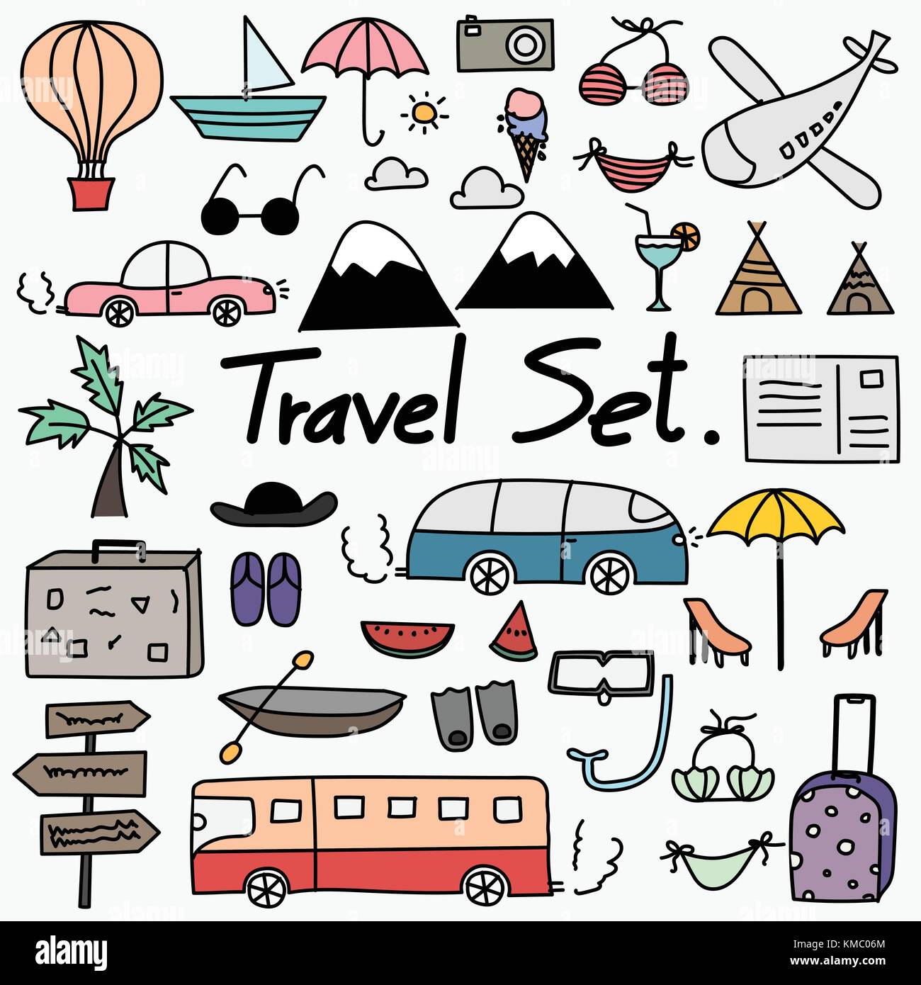 Hand Drawn Doodle Travel Set. Vector Illustration Stock Vector Image ...