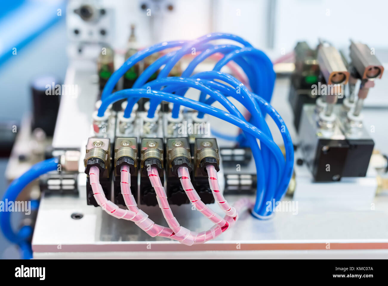 pneumatic control system. Hoses and valves Stock Photo - Alamy