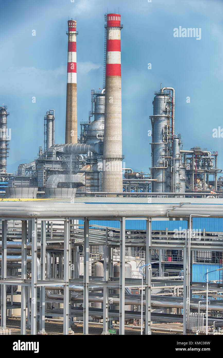 gas processing factory. landscape with gas and oil industry Stock Photo ...