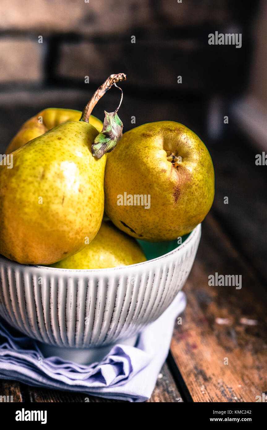 Pears On Rustic Wooden Background Stock Photo - Alamy