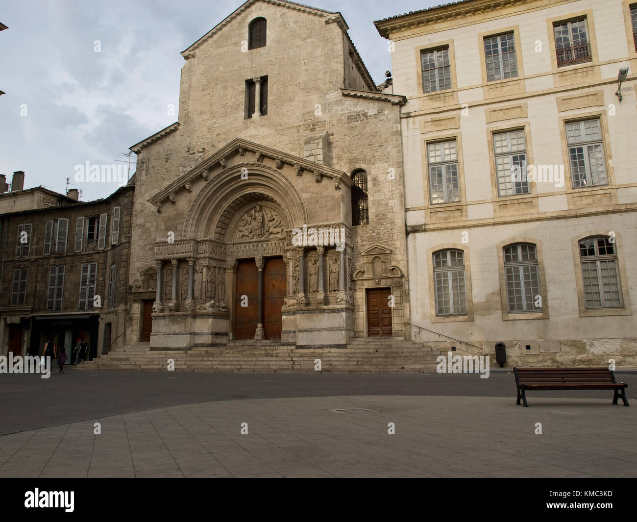 West facade of the Saint Trophime Cathedral in Arles, France. Bouches ...