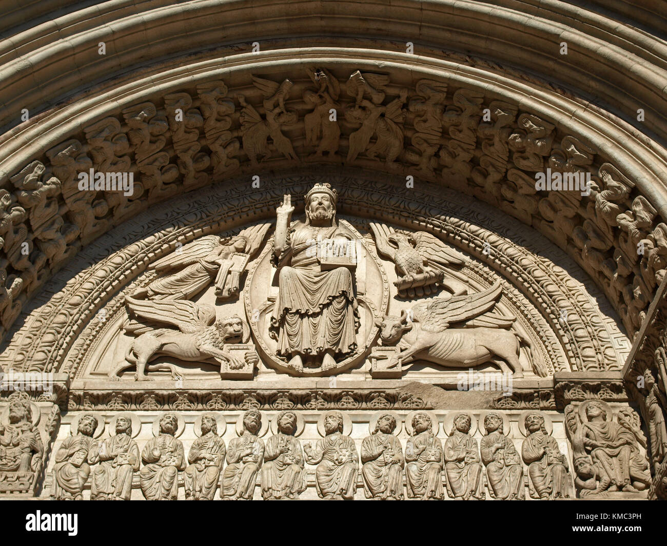 West facade of the Saint Trophime Cathedral in Arles, France. Bouches ...
