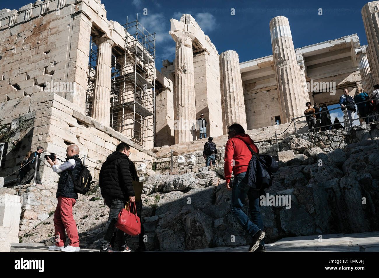 Visitors at the Propylaea, which served as the entrance to the ...