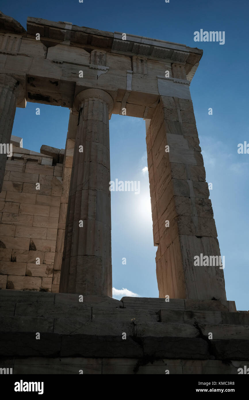 Marble columns of the Propylaea, which served as the entrance to the ...