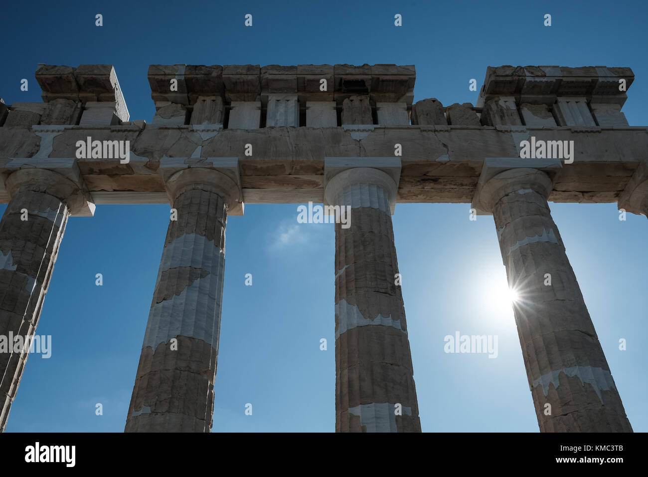 Marble columns of the Parthenon, an ancient Greek temple on the ...