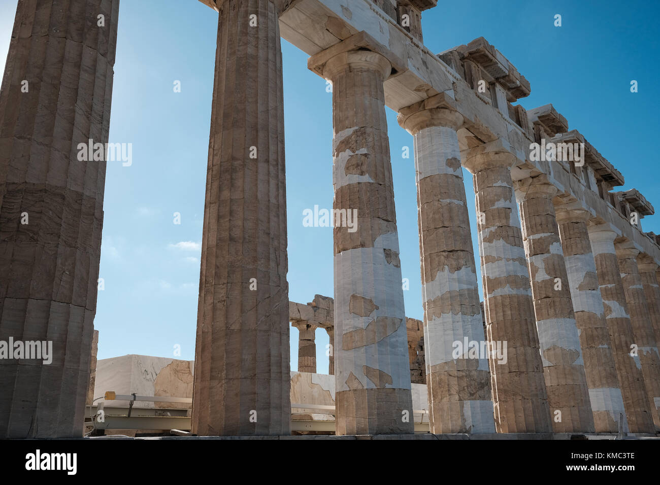 Marble columns of the Parthenon, an ancient Greek temple on the ...