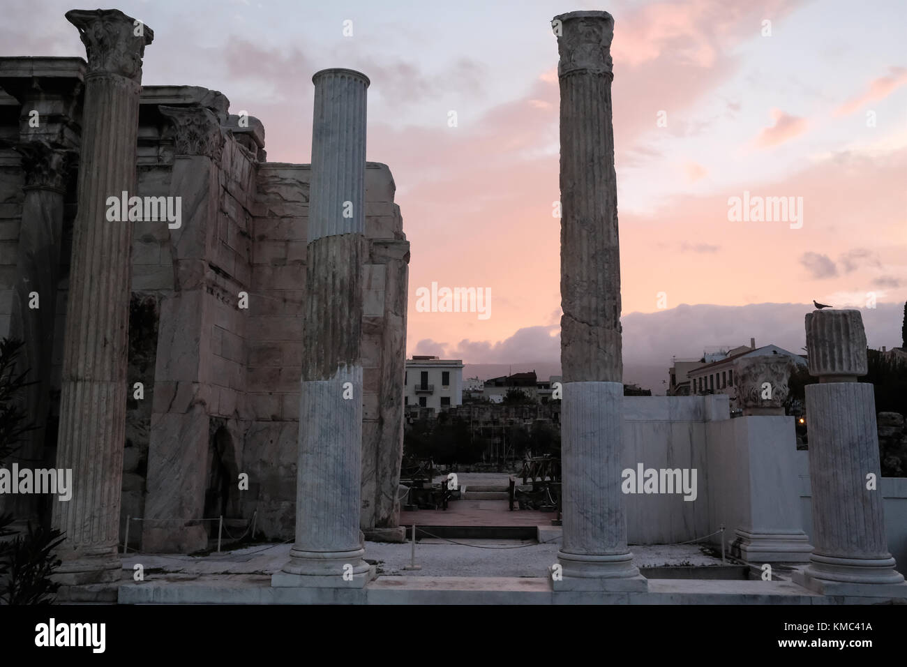 Marble columns stand at the entrance to Hadrian's Library, created by ...
