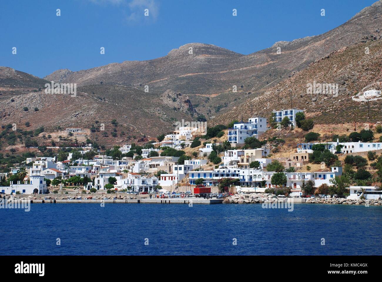 Livadia harbour on the Greek island of Tilos taken from an arriving ...