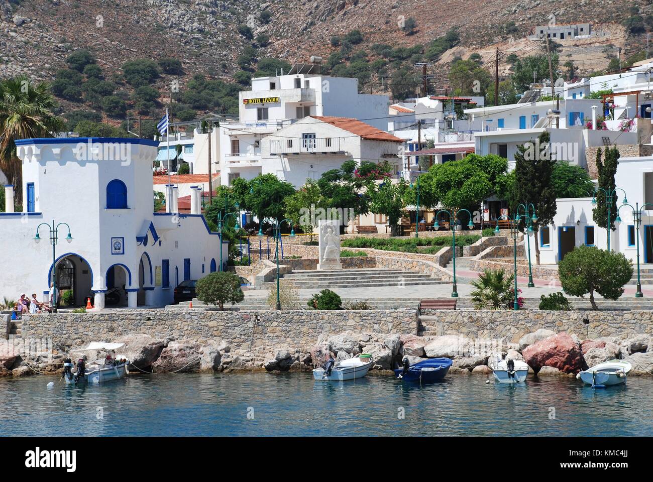 Livadia harbour on the Greek island of Tilos taken from an arriving ...
