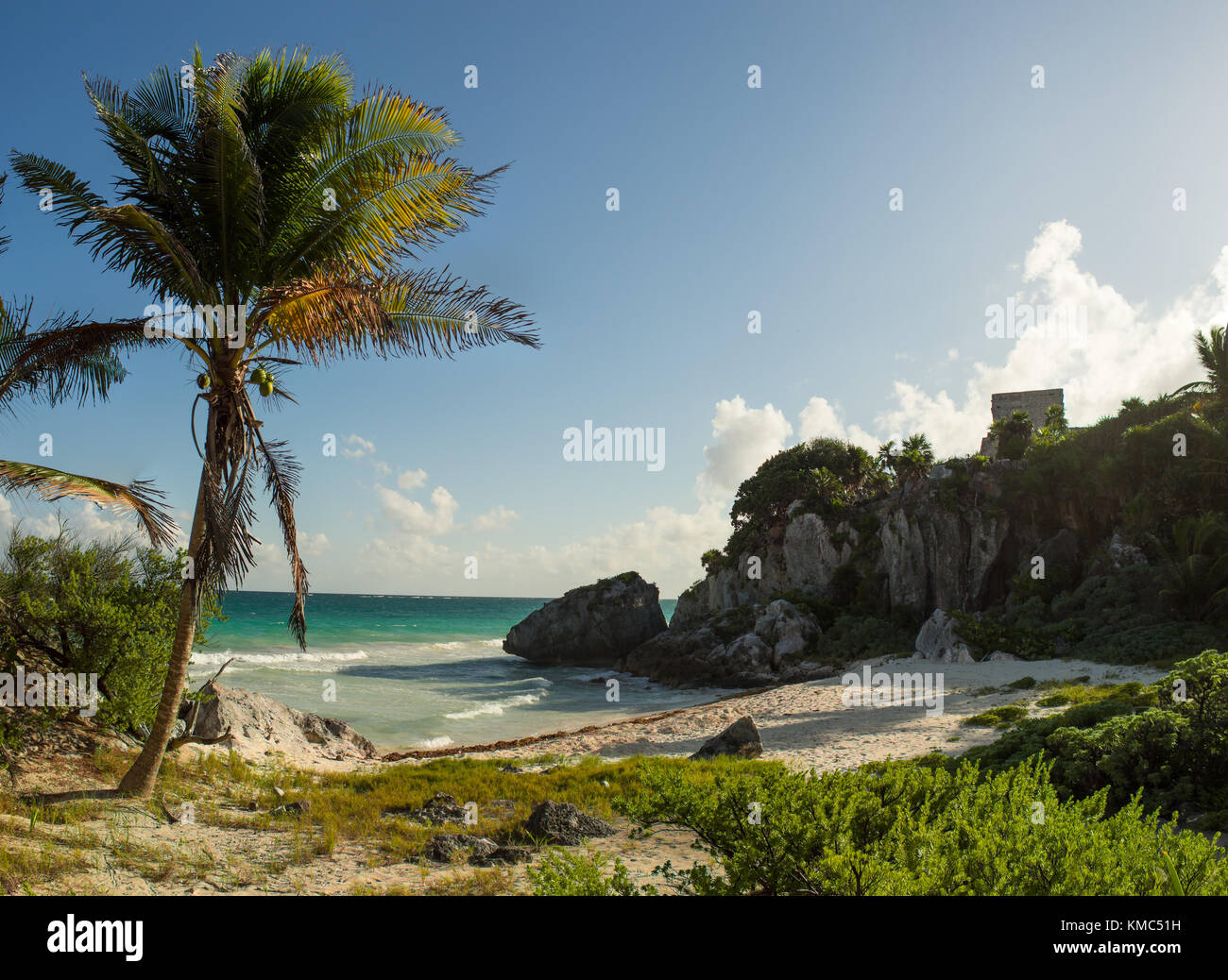 Panoramic View of Small Beach in Front of Tulum Ruins, Mexico Stock ...