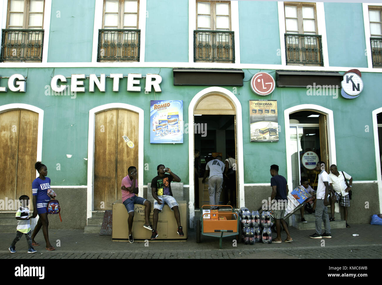 Busy shop in Praia, the main town in Santiago island, Cape Verde Stock ...