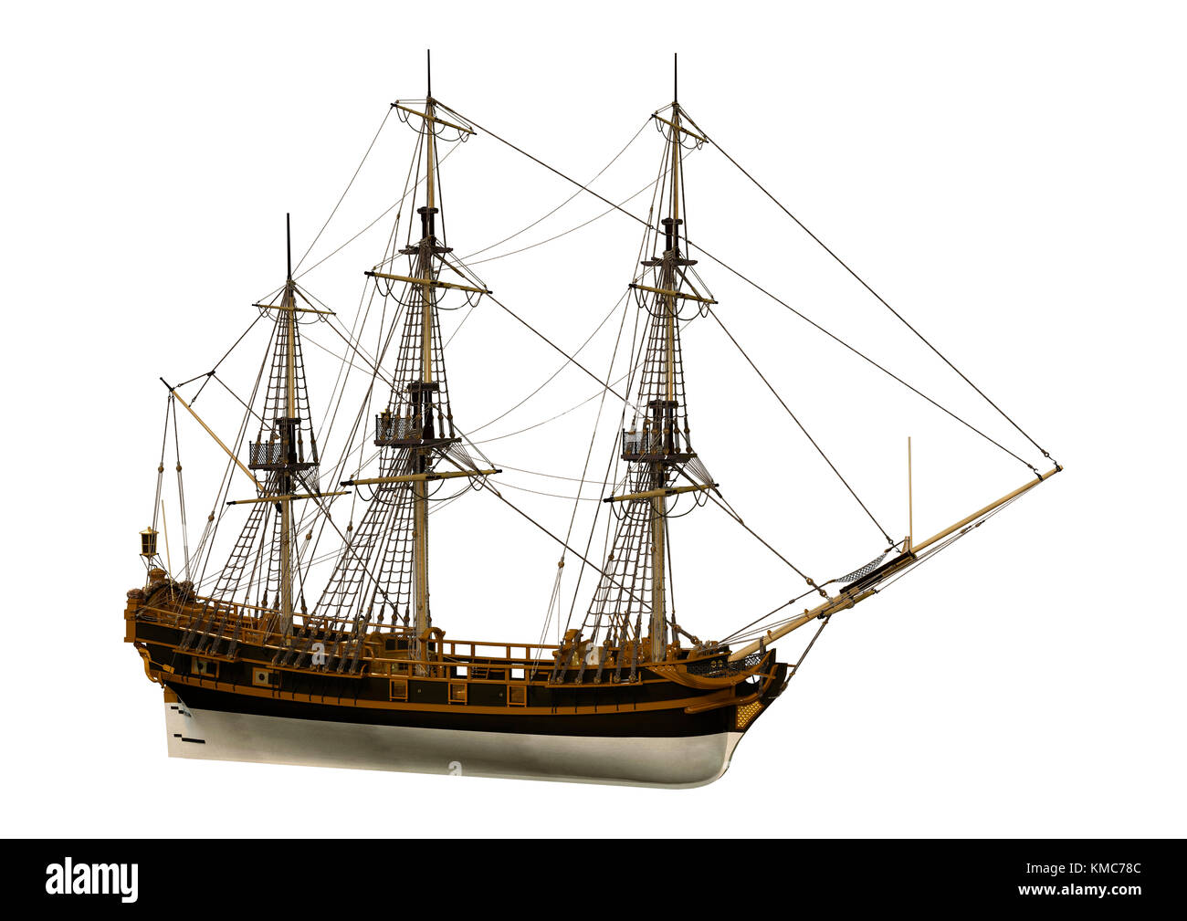 3D digital render of a corvette, old ship isolated on white background ...
