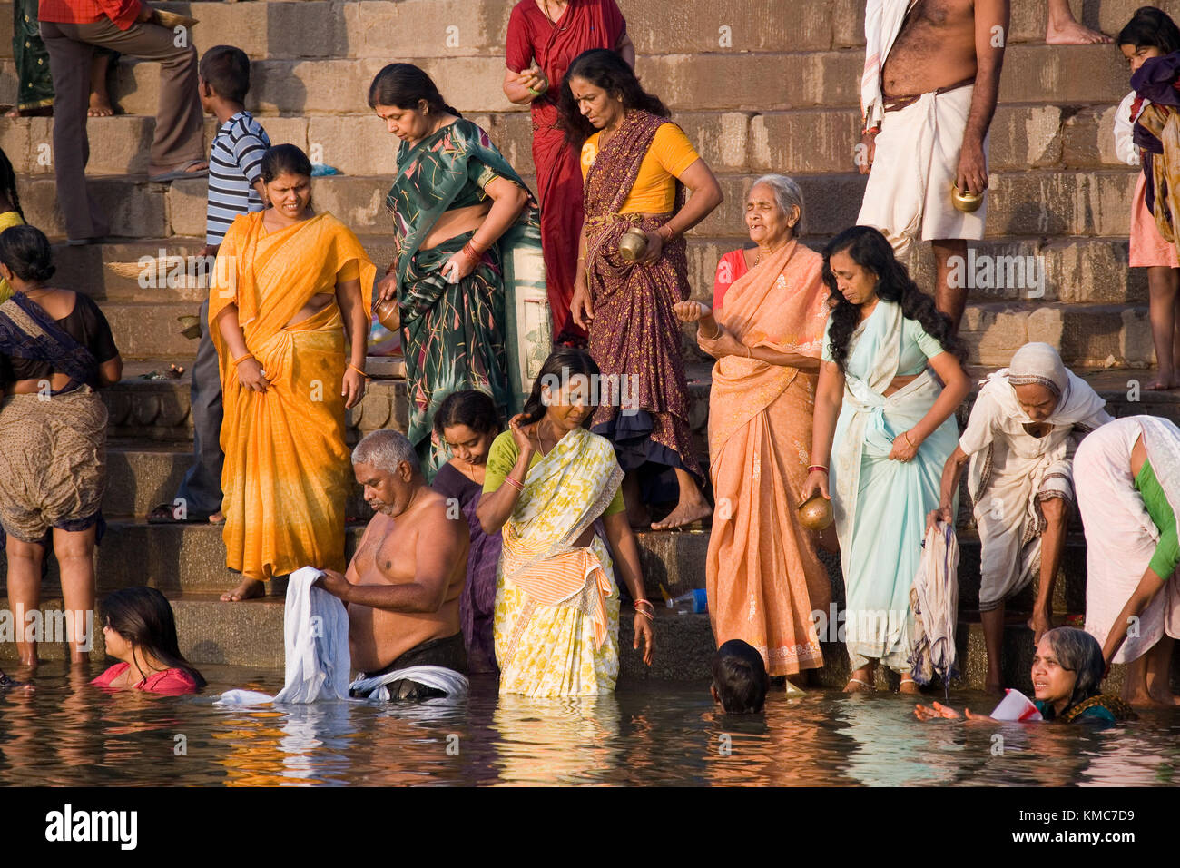 The Hindu Ghats on the banks of the Holy River Ganges at Varanasi in ...