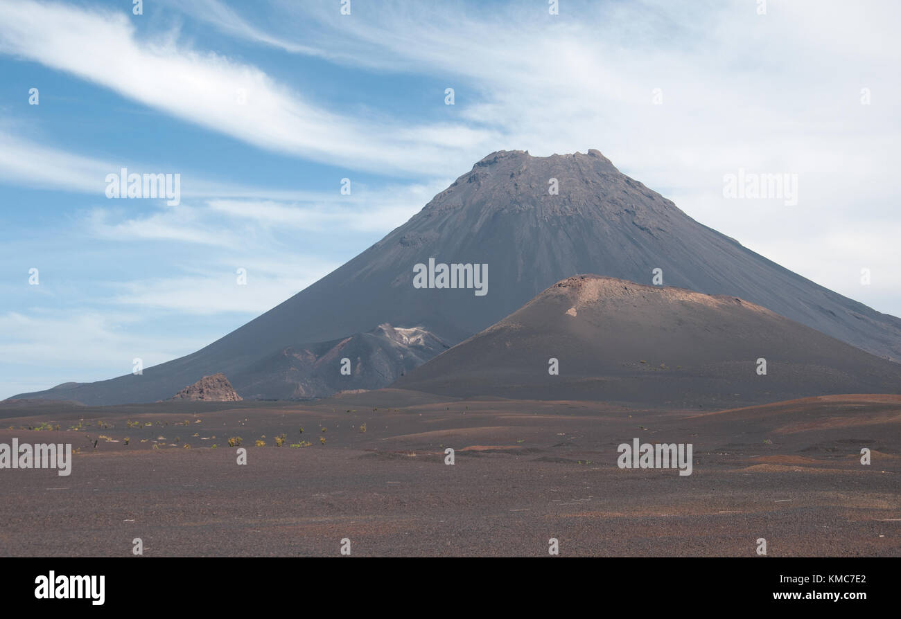 The daunting outline of Pico do Fogo, a live volcano on Fogo island in ...