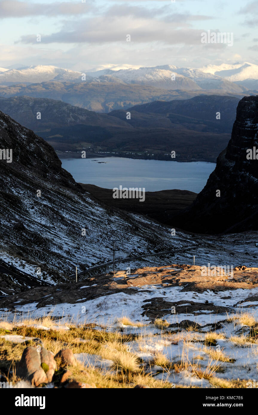 A snow scene view the Bealach na ba mountain pass (Pass of the cattle ...