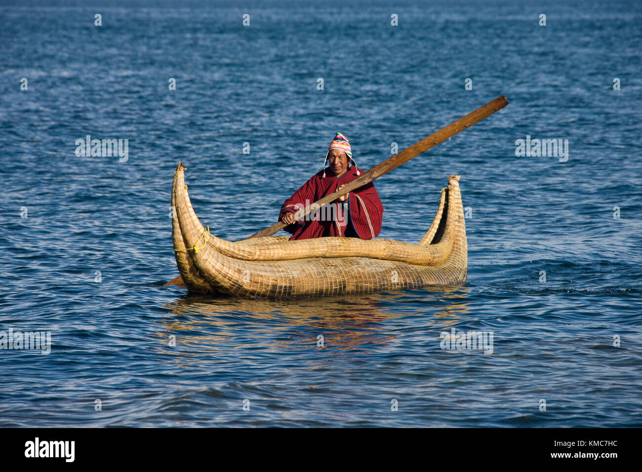 Traditional Urus-Iruitos reed boat on Lake Titicaca in Bolivia ...