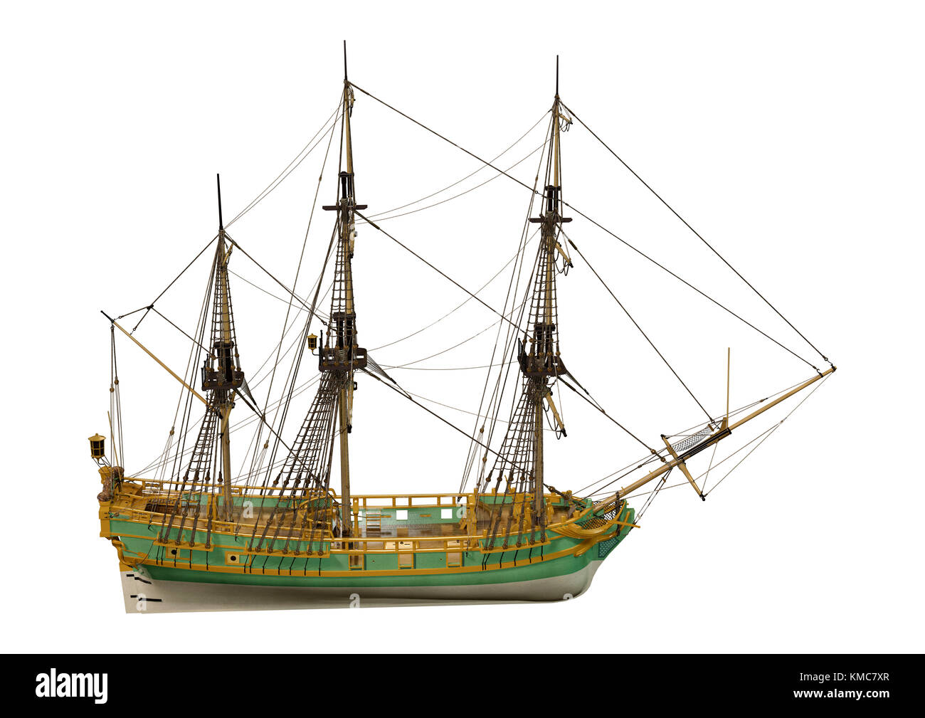 3D rendering of a corvette, old ship isolated on white background Stock ...