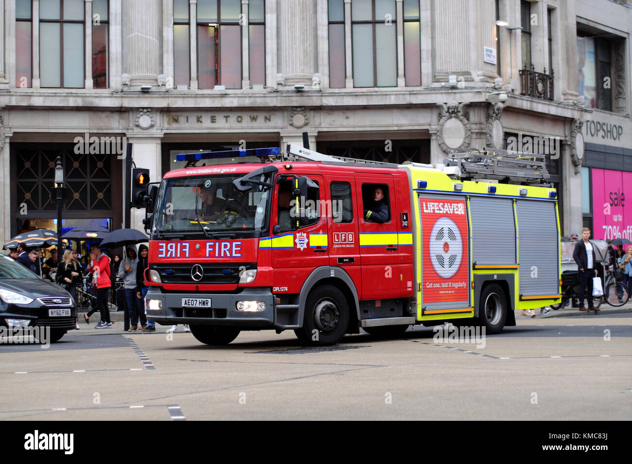 Fire engine attending an emergency call in London, England, UK Stock ...