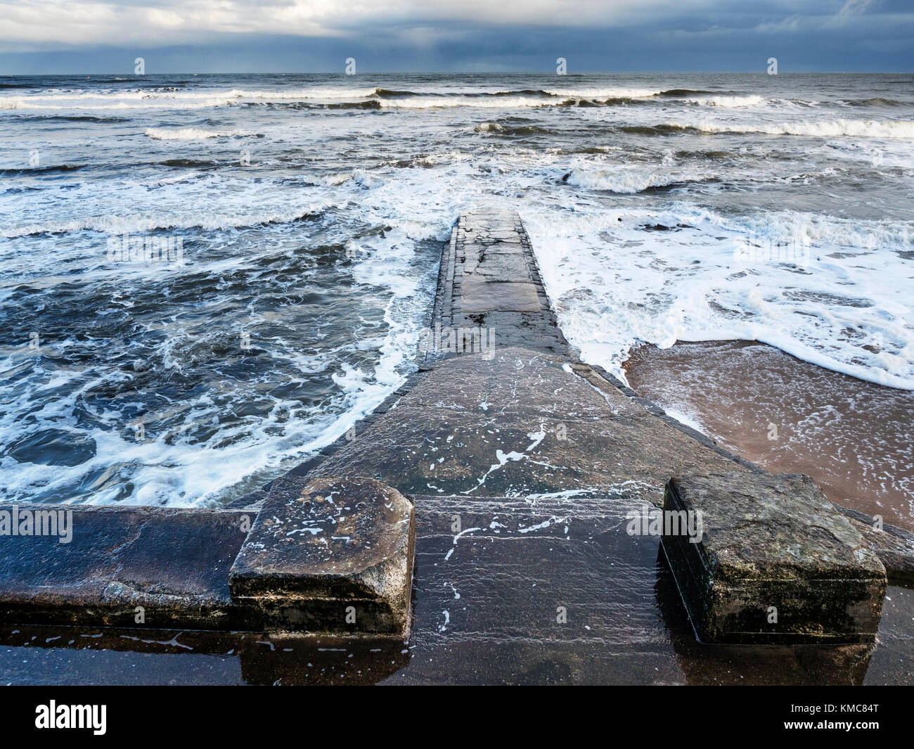 Concrete Breakwater at High Tide in South Bay at Scarborough North ...