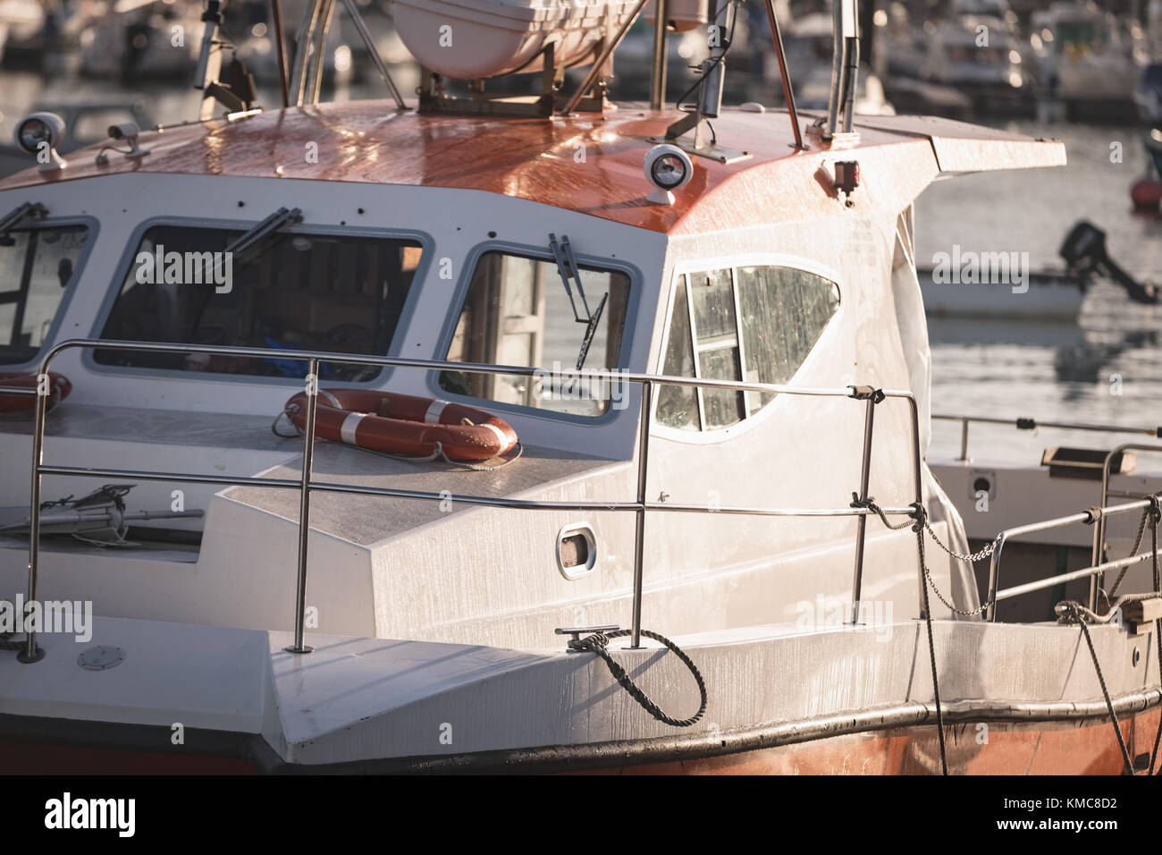 Close-up of fishing boat at harbor Stock Photo - Alamy