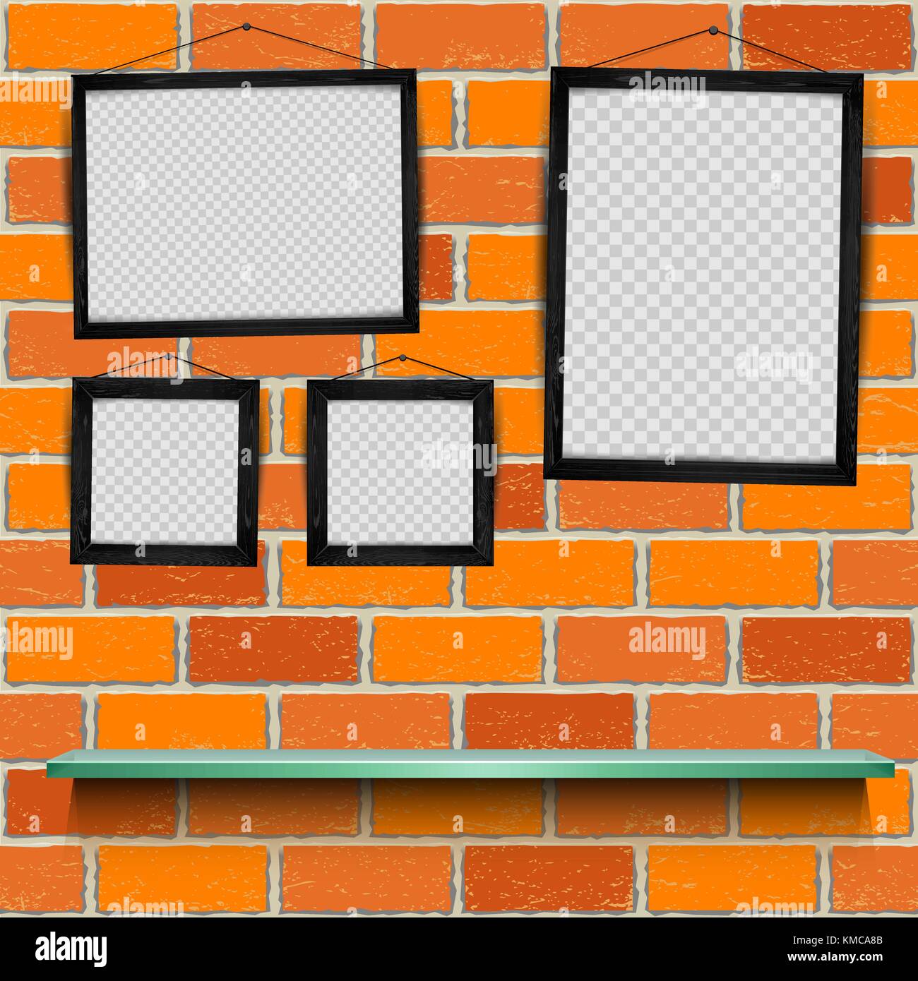 shelf photo frames brick background Stock Vector Image & Art - Alamy