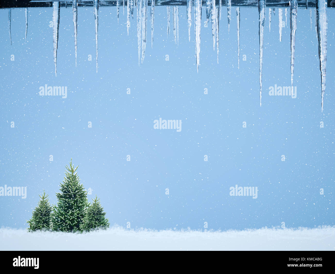 Beautiful Christmas background with icicles, Christmas trees and snow ...