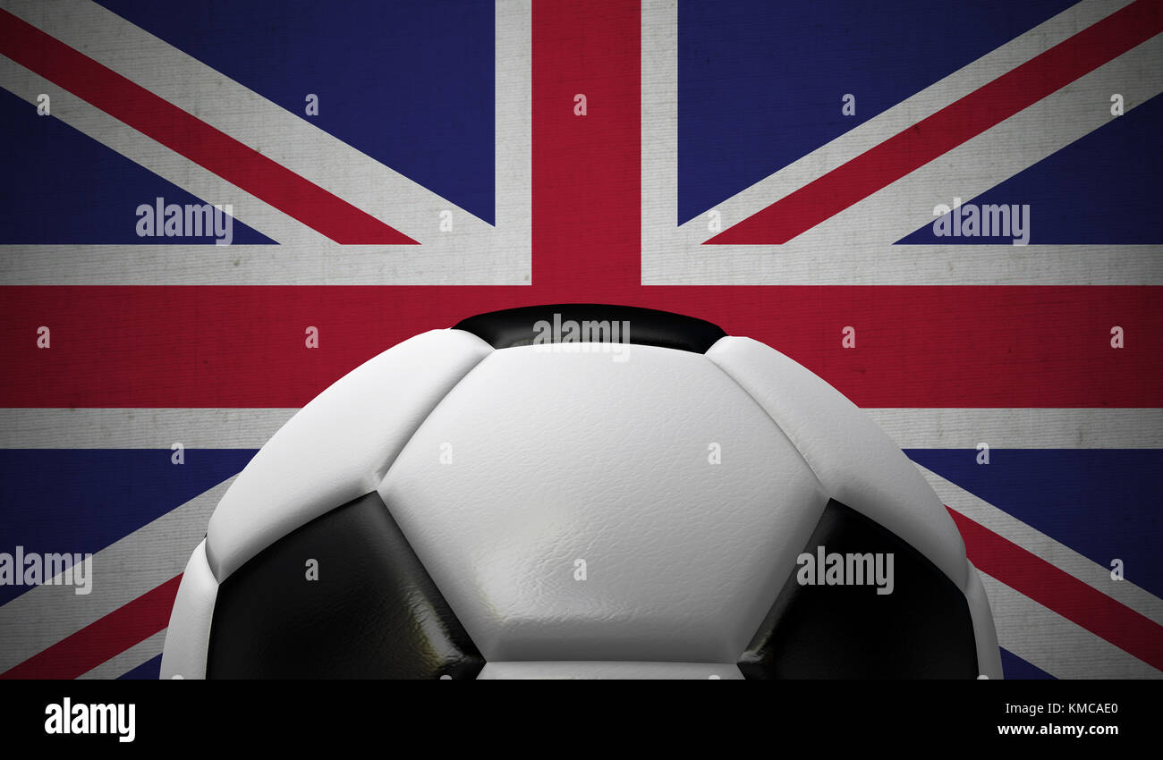 Soccer football against a UK flag background. 3D Rendering Stock Photo ...
