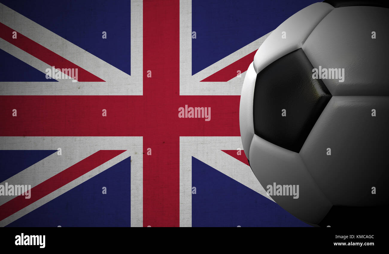 Soccer football against a UK flag background. 3D Rendering Stock Photo ...