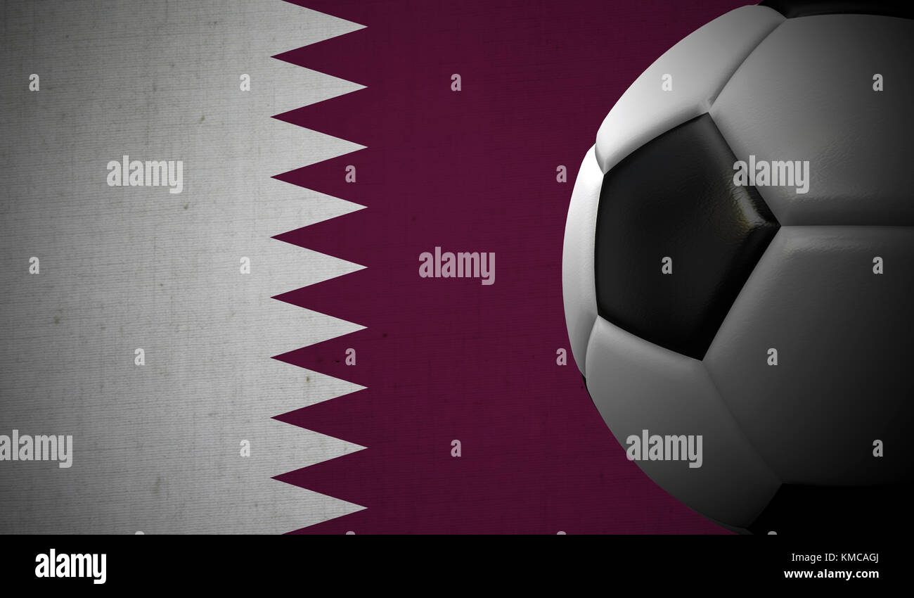 Soccer football against a Qatar flag background. 3D Rendering Stock ...