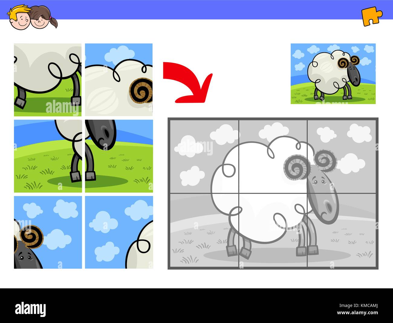 Cartoon Illustration of Educational Jigsaw Puzzle Activity Game for ...