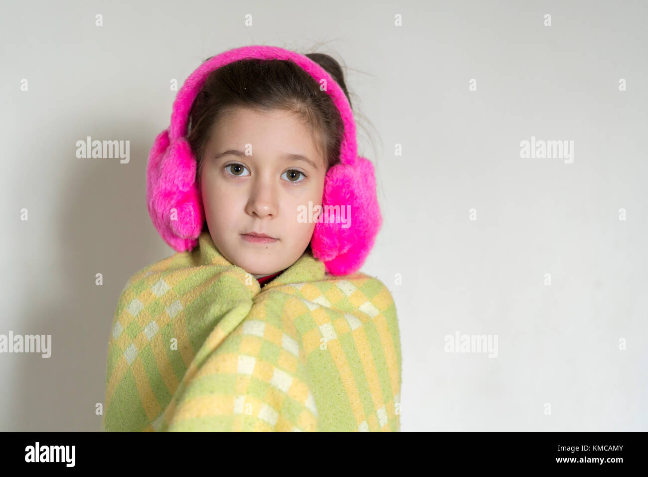 Half-length portrait of trembling girl. Concept of cold and chill Stock ...