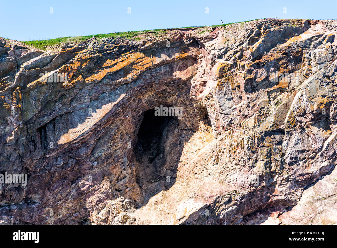 Closeup of Rocher Perce rock in Gaspe Peninsula, Quebec, Gaspesie ...