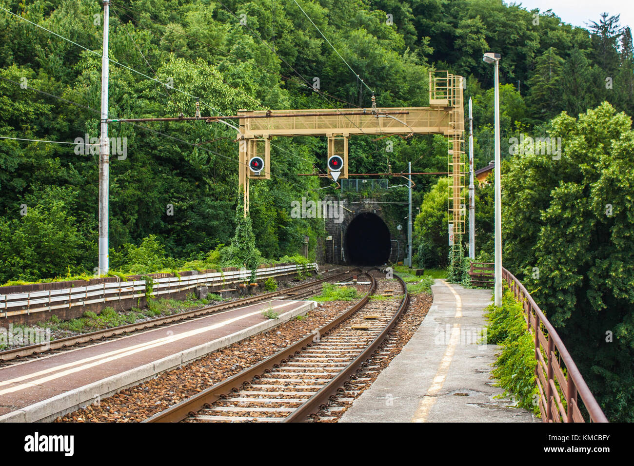 Railways with tonel in the moutain, Varenna on Lake Como, Italy ...