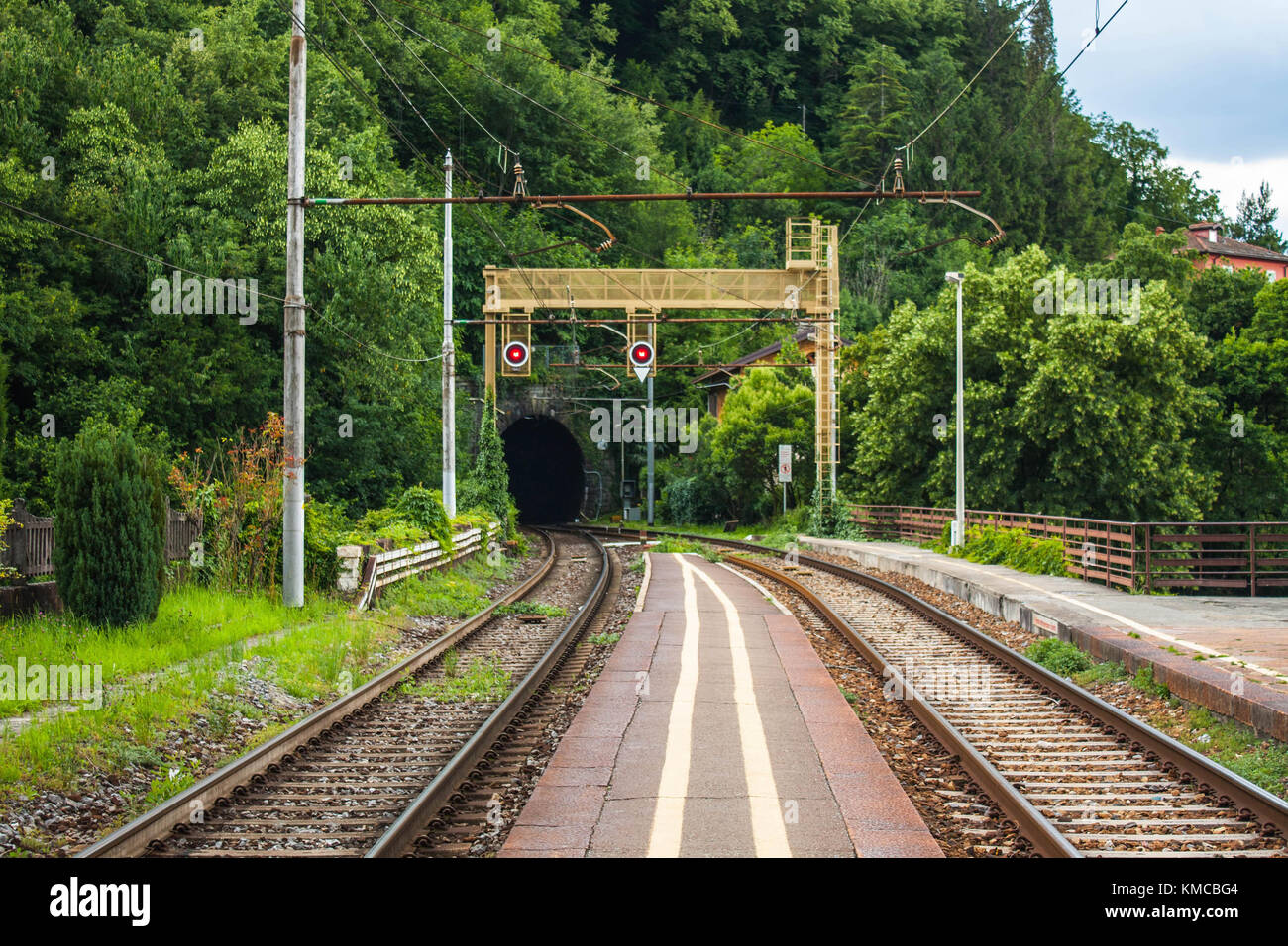 Railways with tonel in the moutain, Varenna on Lake Como, Italy ...