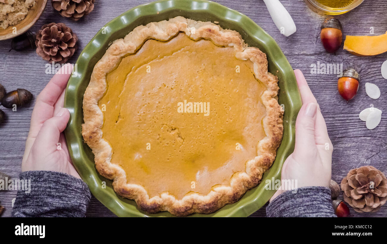 Step by step. Baking home made pumpkin pie for Thanksgiving dinner ...